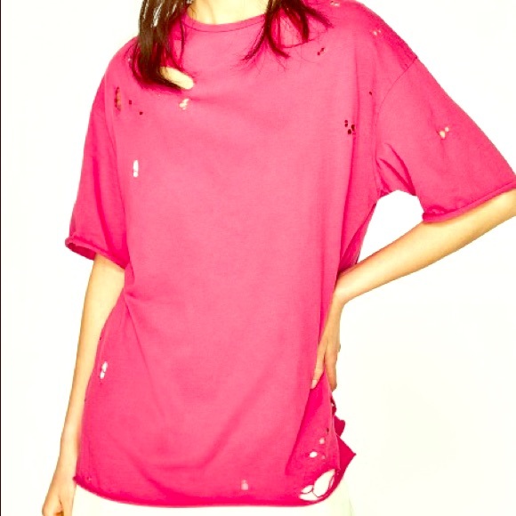 Zara | Tops | Zara Rippeddistressed Pink Tshirt Sz Small Nwt | Poshmark